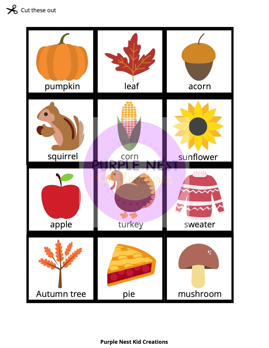 Autumn Shadow Match Worksheet Fall Matching Game Seasonal | Etsy