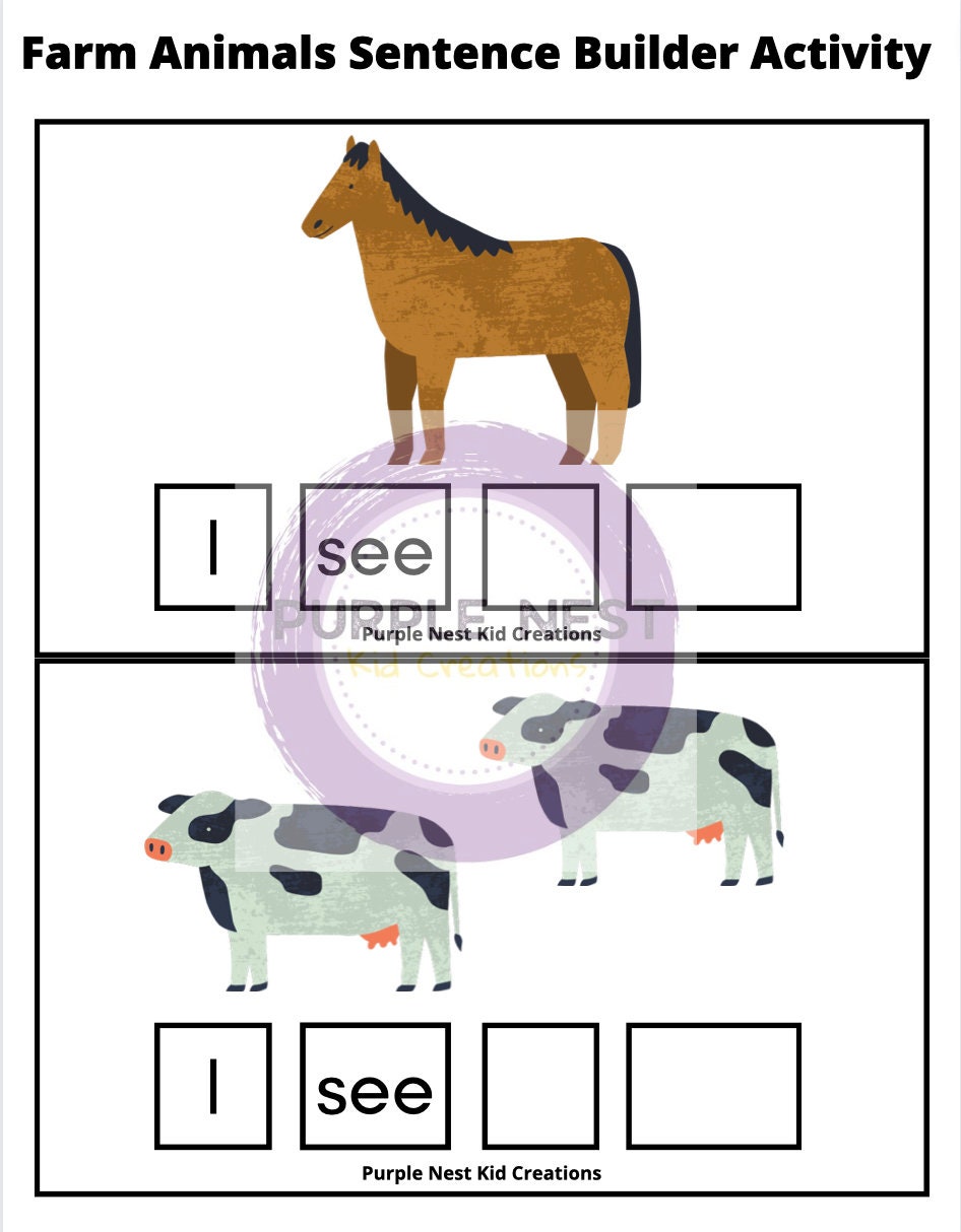 Farm Animals Sentence Builder Activity Farm Literacy - Etsy