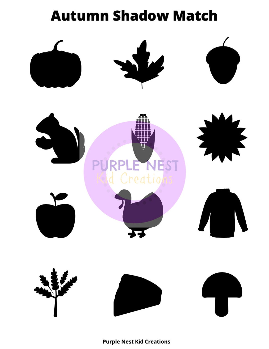 Autumn Shadow Match Worksheet Fall Matching Game Seasonal | Etsy