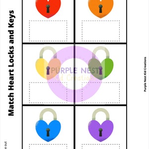Heart Lock and Key Colour Match Worksheet, Color Matching Game, Colors ...