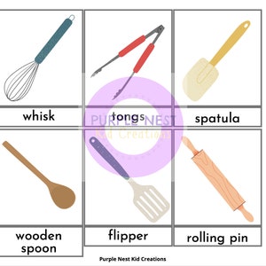 Kitchen Tools Flash Cards, Montessori, Nomenclature, Three Part Cards ...