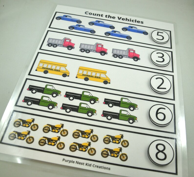 Count the Vehicles Worksheet Counting Game Educational | Etsy