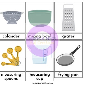 Kitchen Tools Flash Cards, Montessori, Nomenclature, Three Part Cards ...