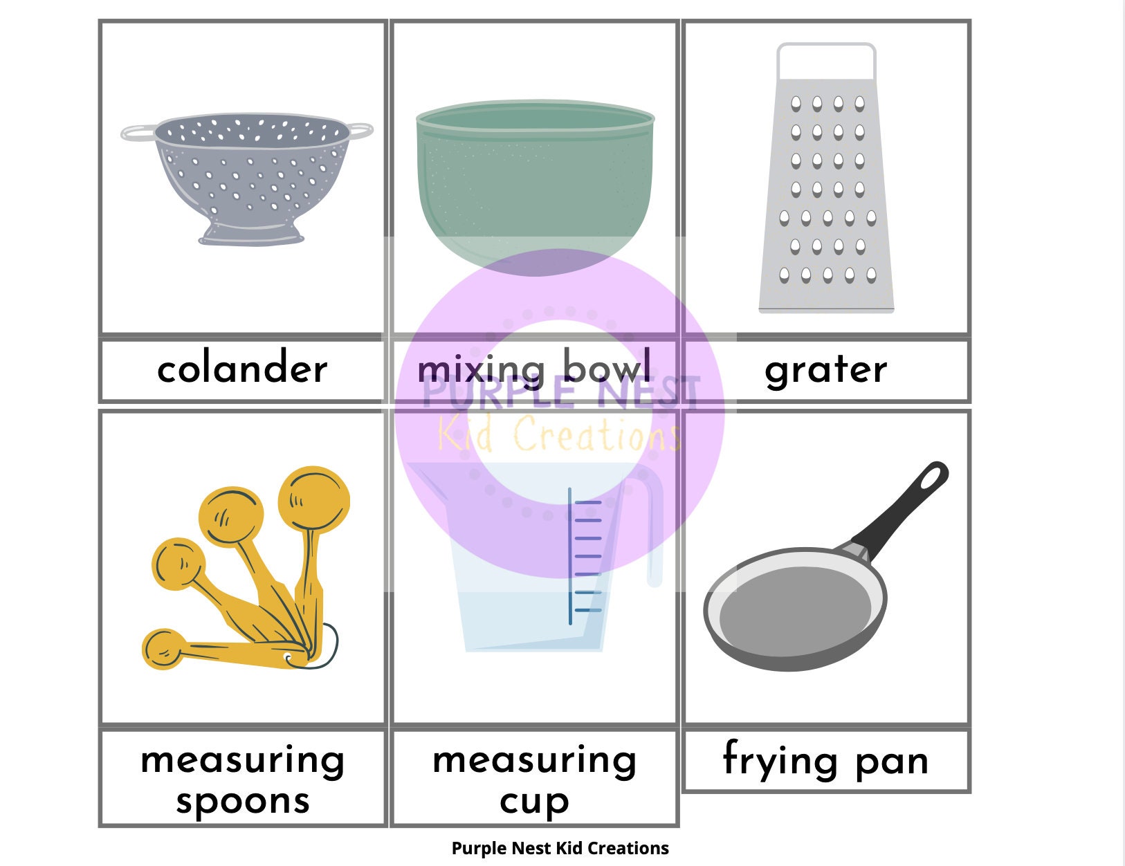 Kitchen Tools Flash Cards Montessori Nomenclature Three - Etsy