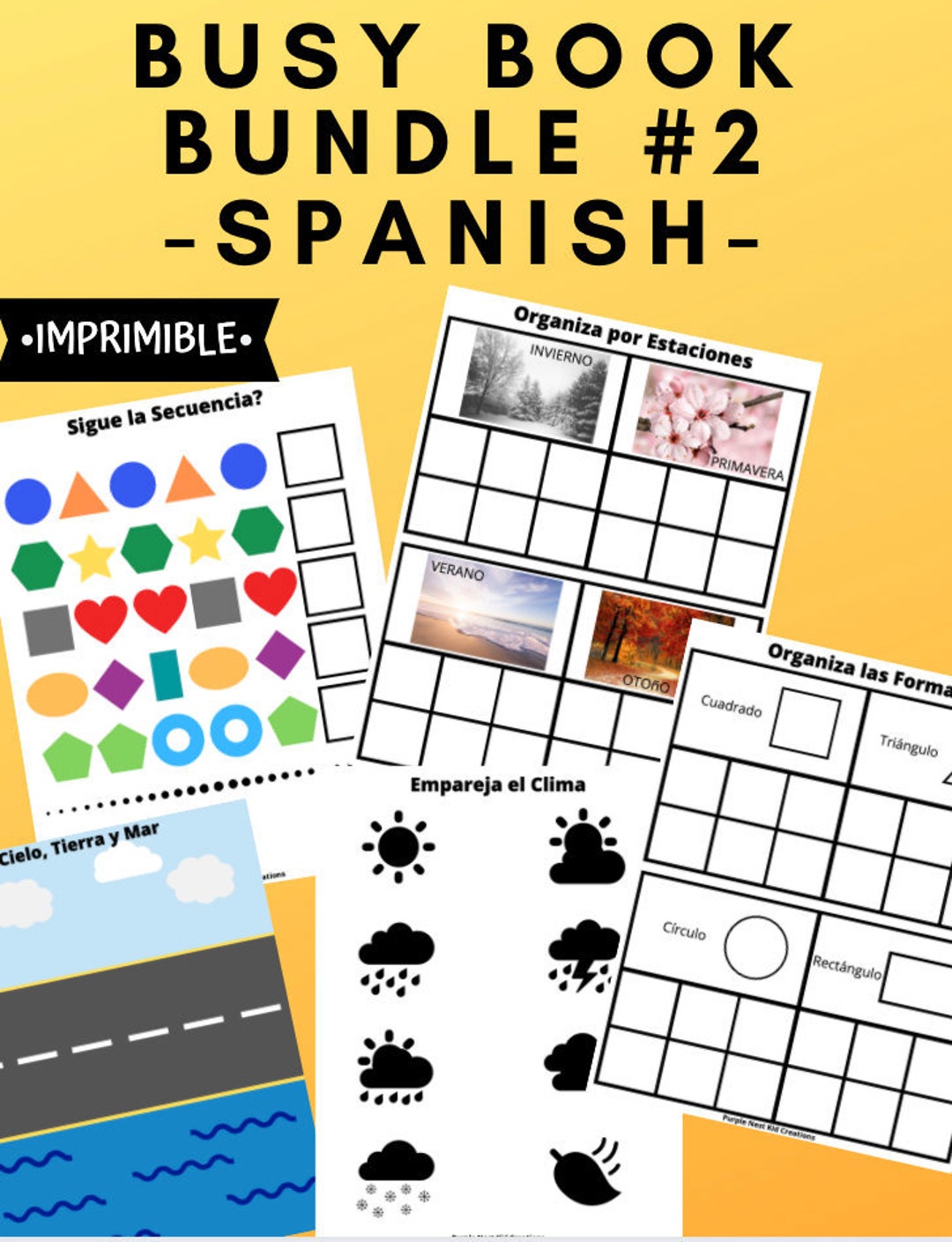 Spanish Busy Book Bundle 2, Busy Book Printable, Matching Games, Colors ...