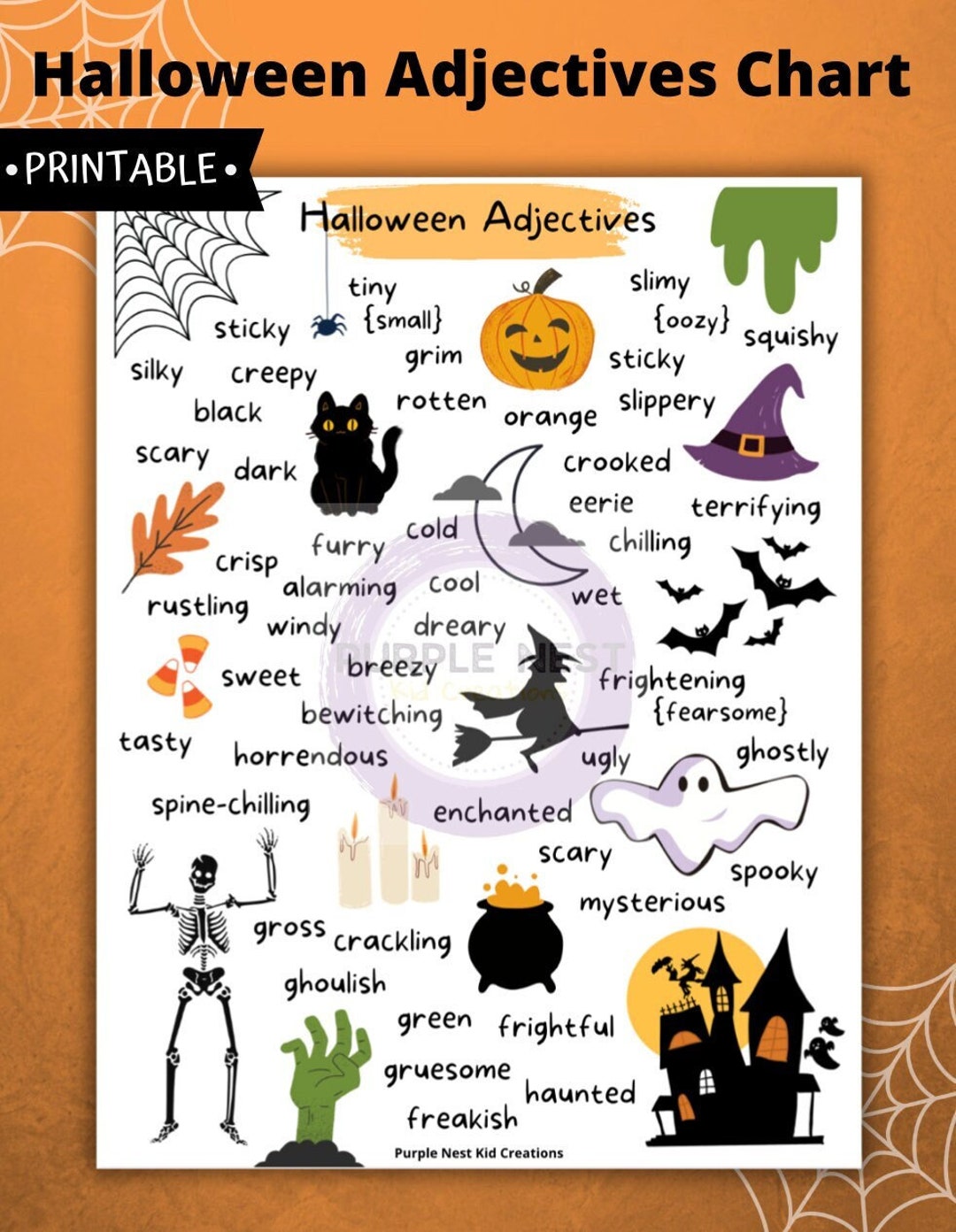 Halloween Adjectives Chart, Autumn, Fall, Fall Adjectives, Writing ...