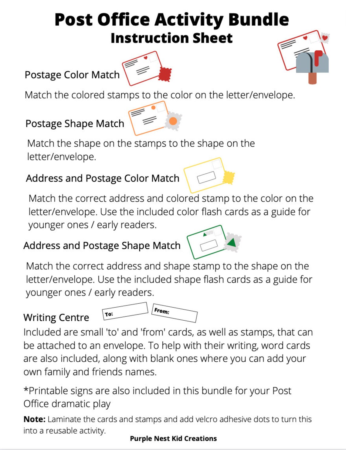 Post Office Activity Bundle Postage Color and Shape Match | Etsy