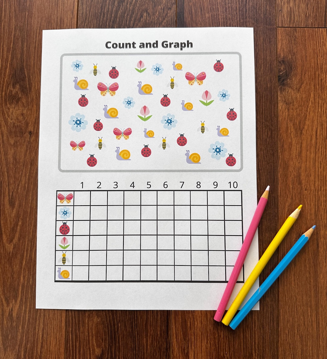 Spring Count and Graph Worksheet, Counting Game, Graphs, Math Activity ...