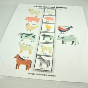 Farm Animal Babies Worksheet, Match Baby to Mother Game, Educational ...