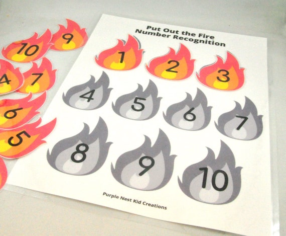 Put Out the Fire Number Recognition Worksheet Number Matching - Etsy