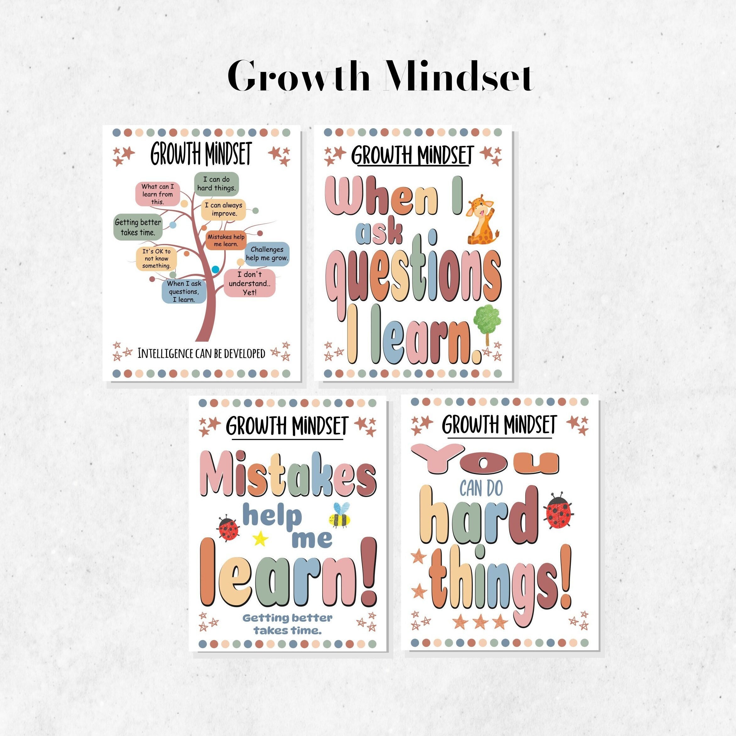 Growth Mindset Printable Boho Educational Poster Set for Classrooms ...