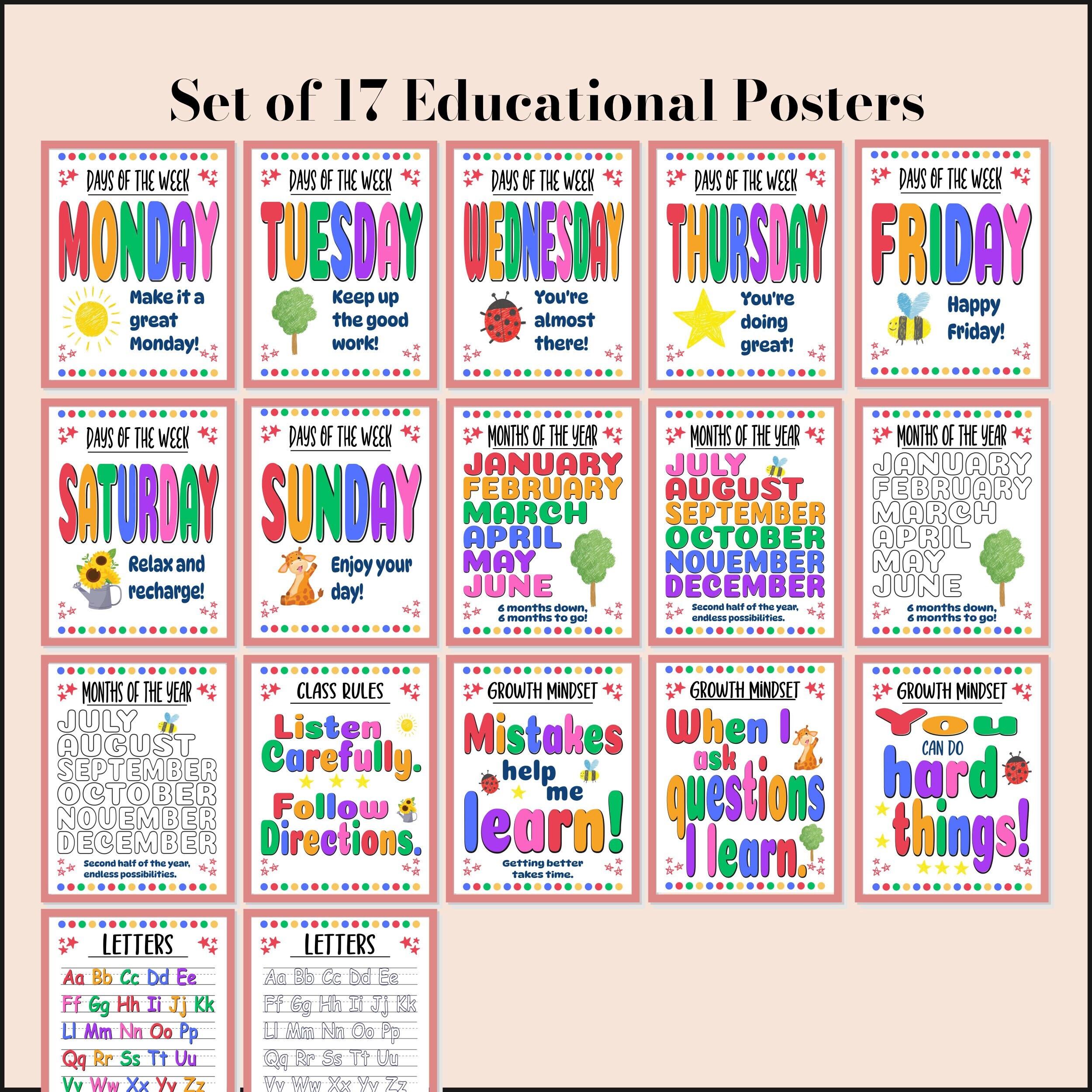 Teacher Printables Educational Poster Set for Classrooms, Wall Art for ...