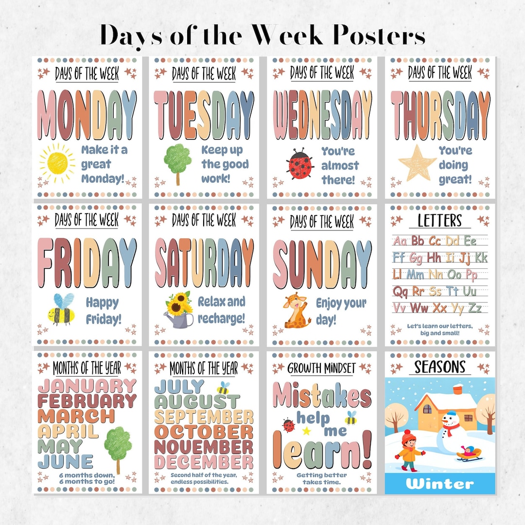 Days of the Week Teacher Printables Educational Poster Set for ...