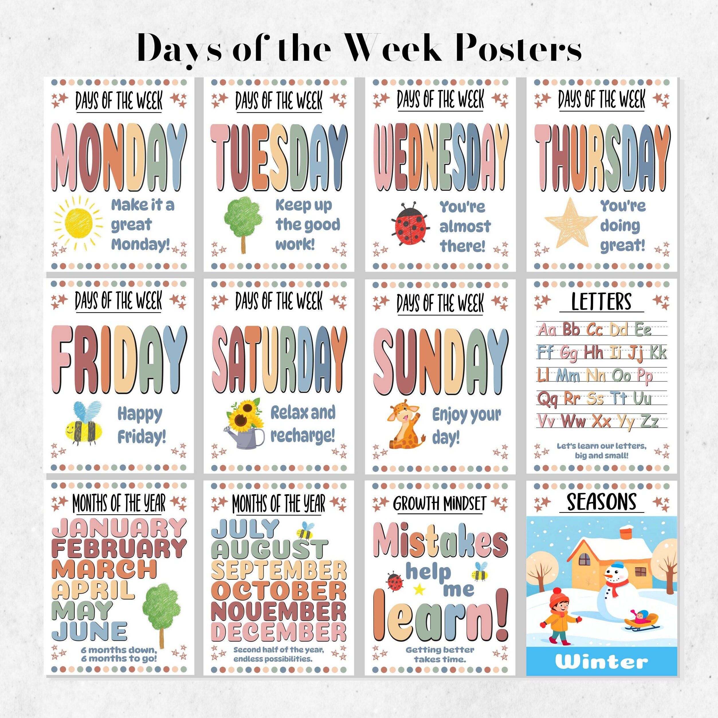 Days of the Week Teacher Printables Educational Poster Set for ...