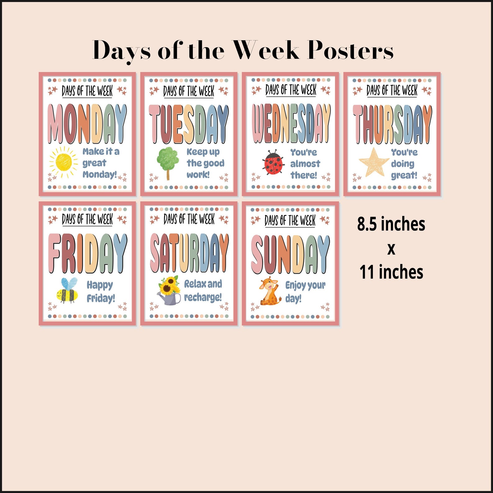 Days of the Week Teacher Printables Educational Poster Set for ...