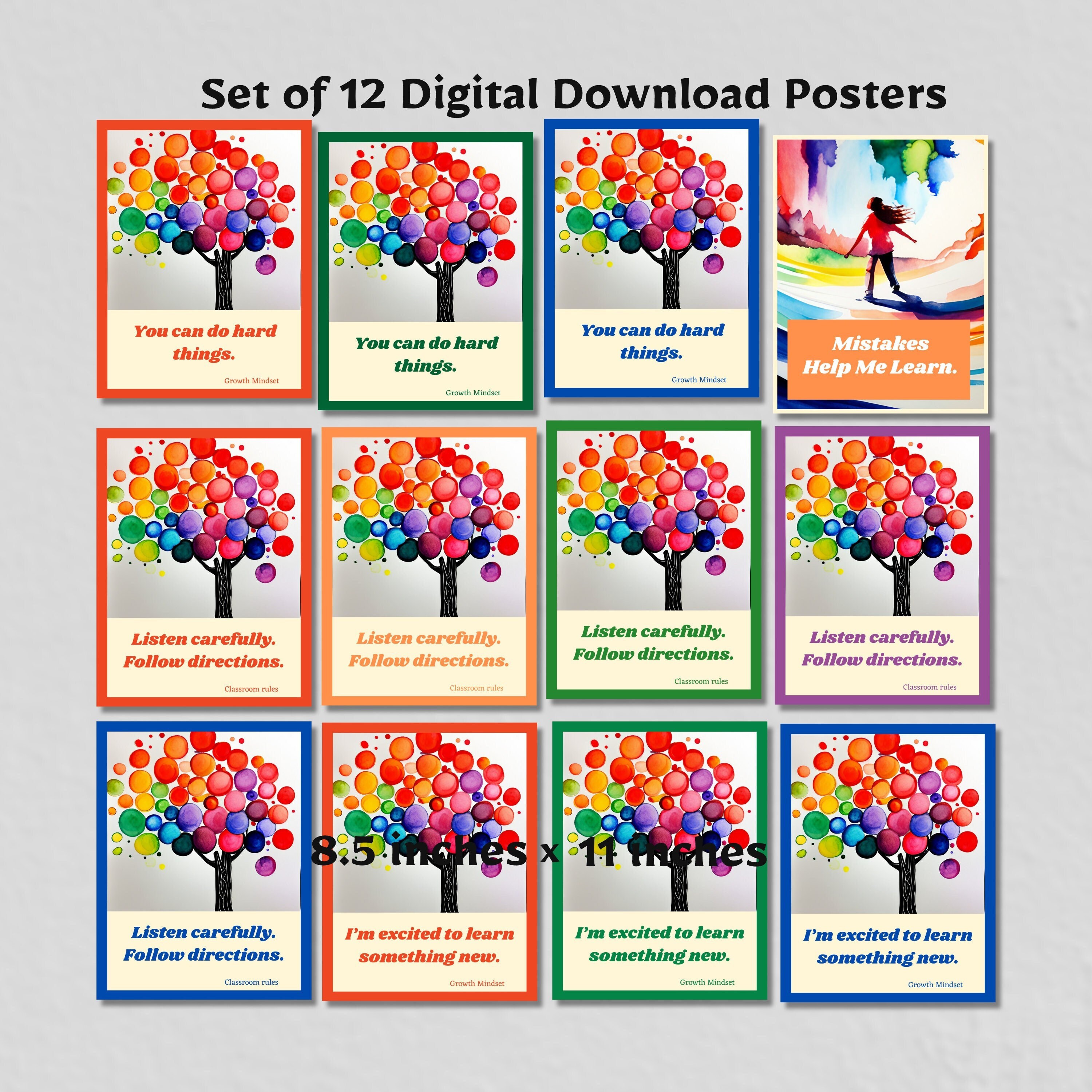 Growth Mindset Educational Posters for Classrooms, 12 Images, Wall Art ...