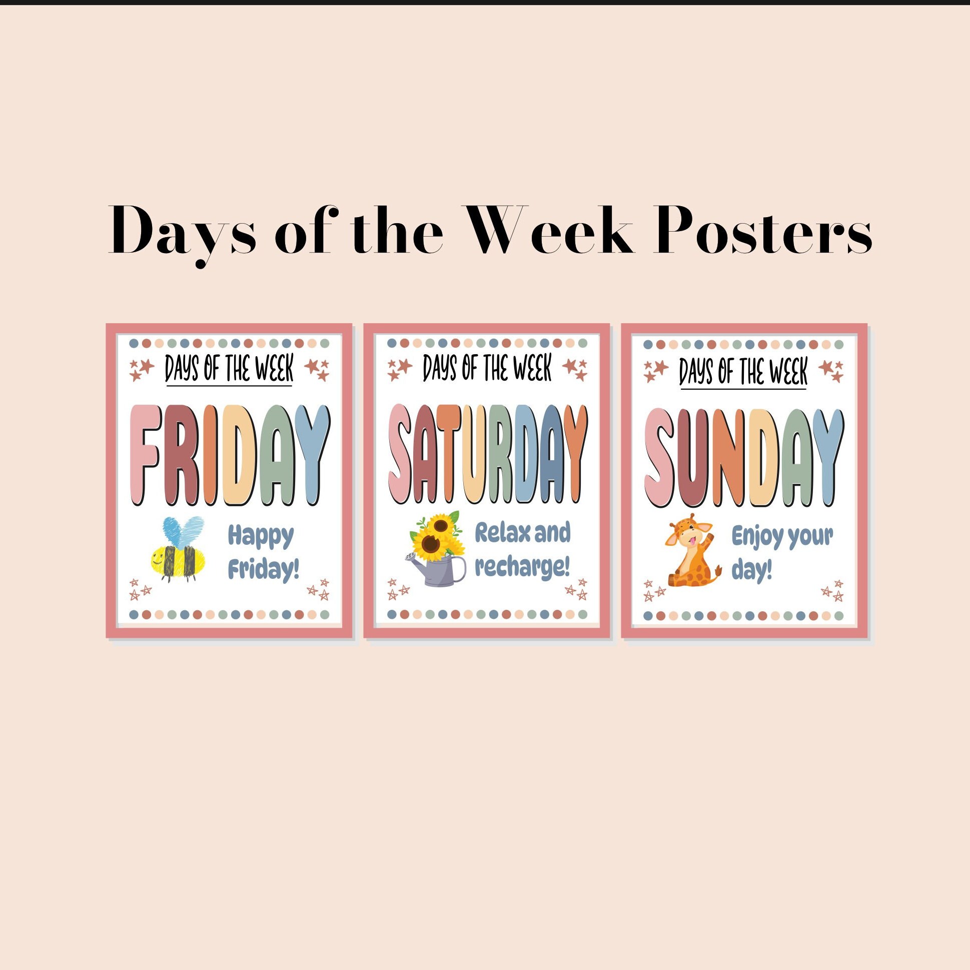 Days of the Week Teacher Printables Educational Poster Set for ...
