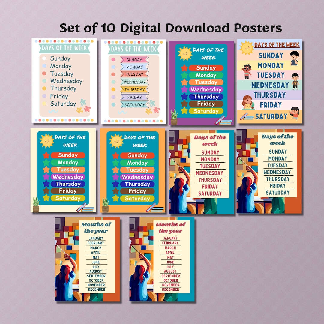 Days of the Week Printable Bundle Educational Poster for Classrooms ...