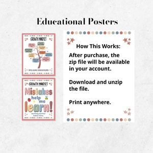 Growth Mindset Printable Boho Educational Poster Set for Classrooms ...
