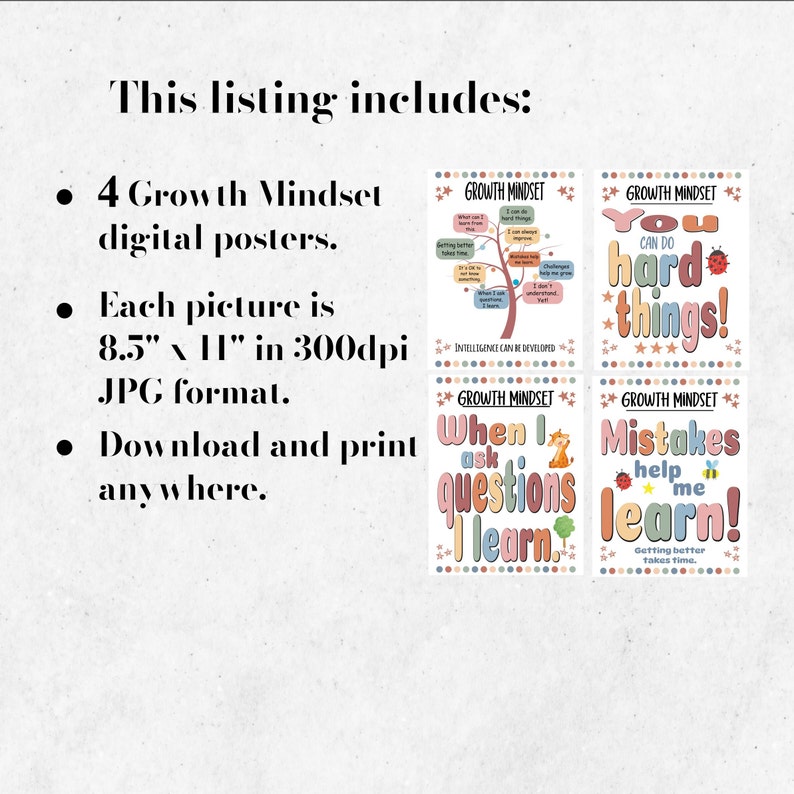 Growth Mindset Printable Boho Educational Poster Set for Classrooms ...