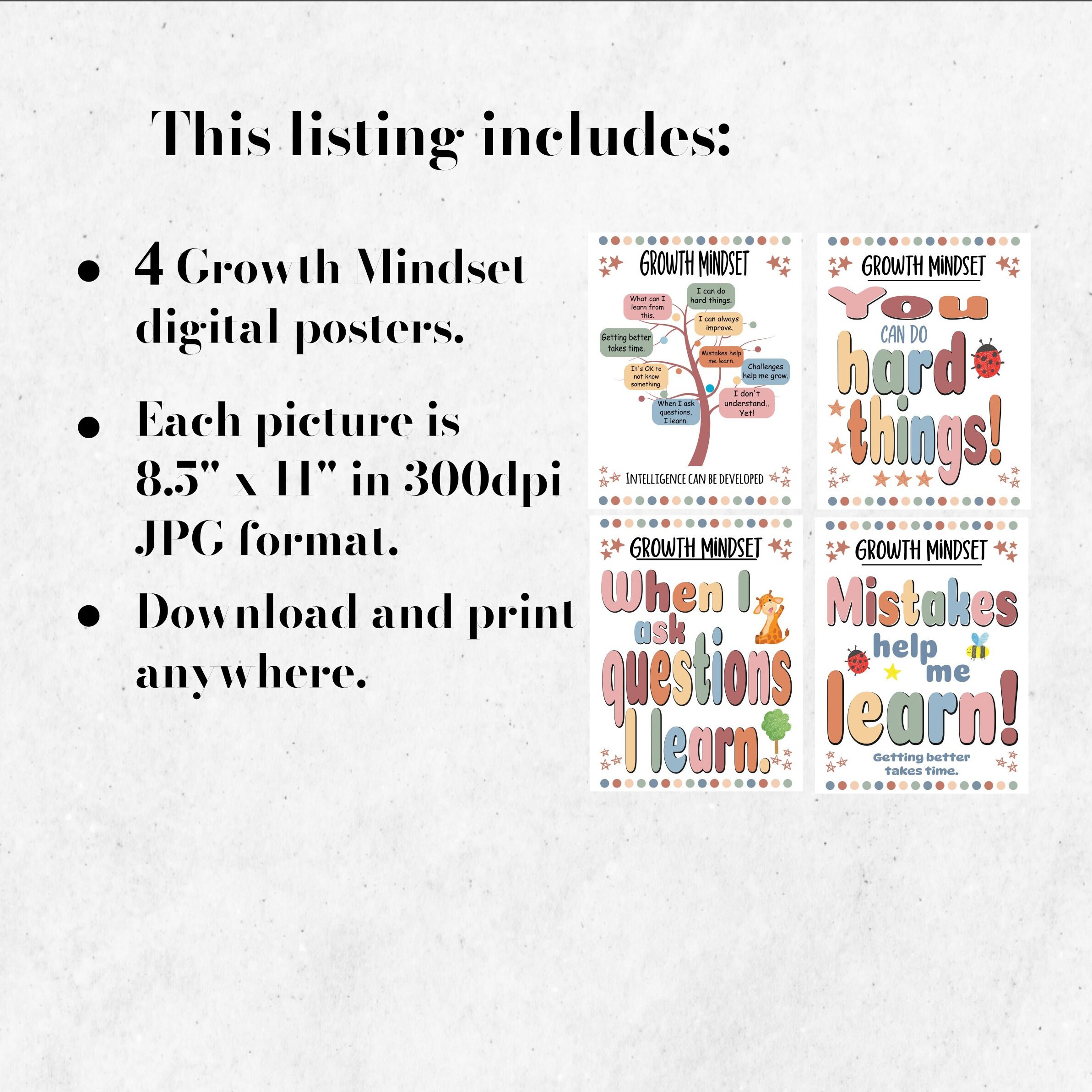 Growth Mindset Printable Boho Educational Poster Set for Classrooms ...