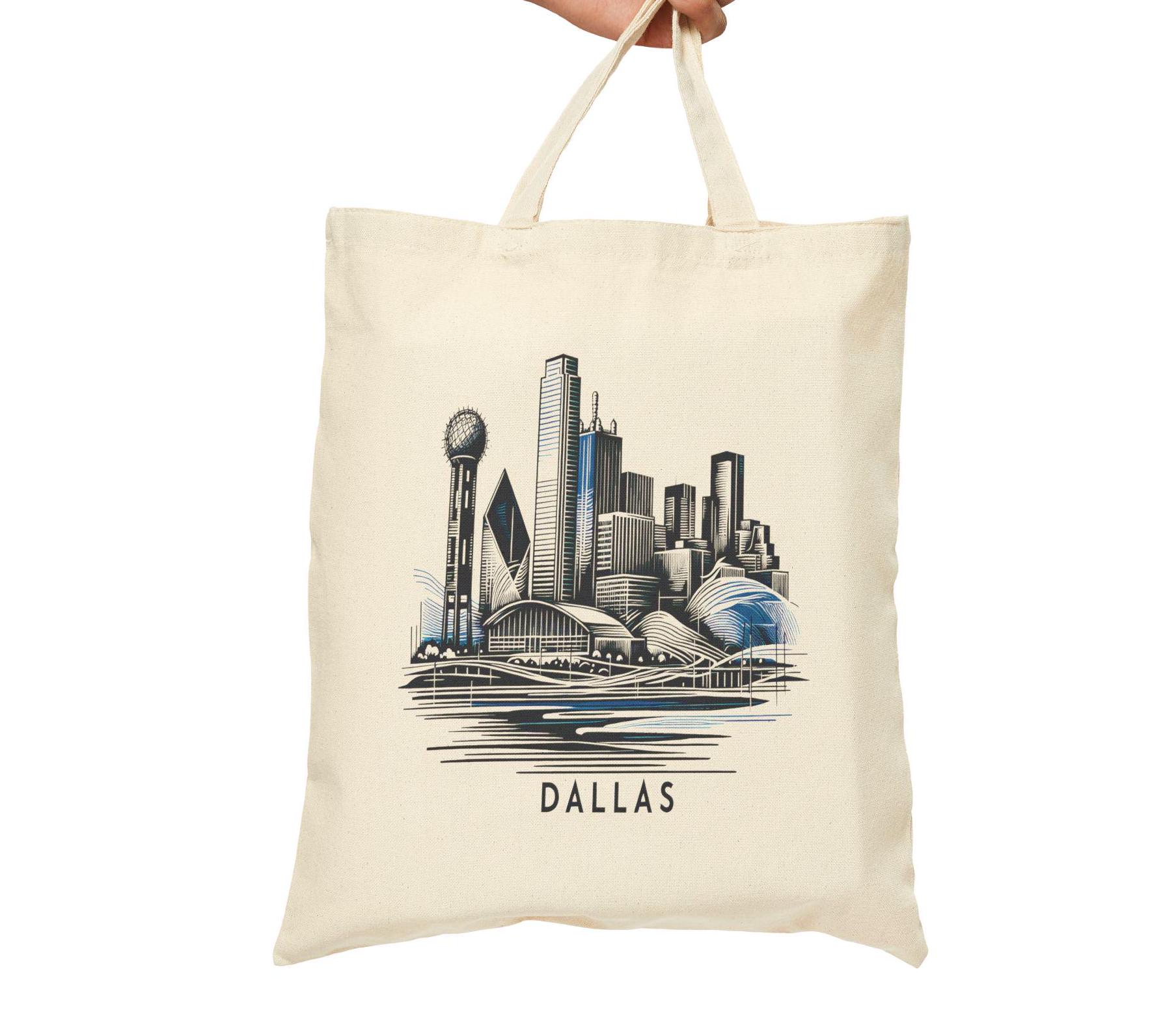Dallas Skyline Tote Bag Vibrant Outline Cotton Canvas Reusable Grocery ...