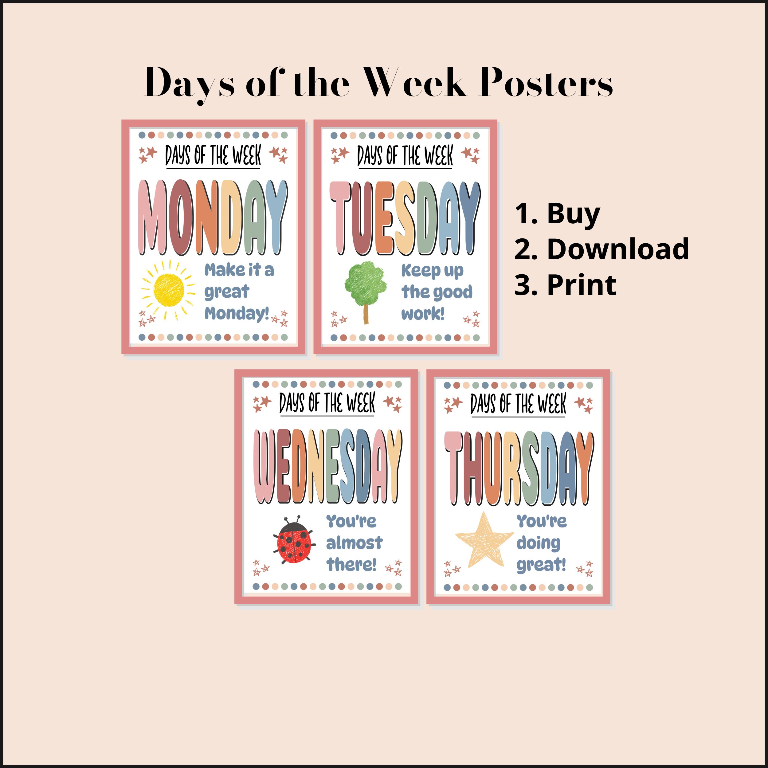 Days of the Week Teacher Printables Educational Poster Set for ...
