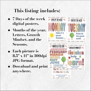 Days of the Week Teacher Printables Educational Poster Set for ...