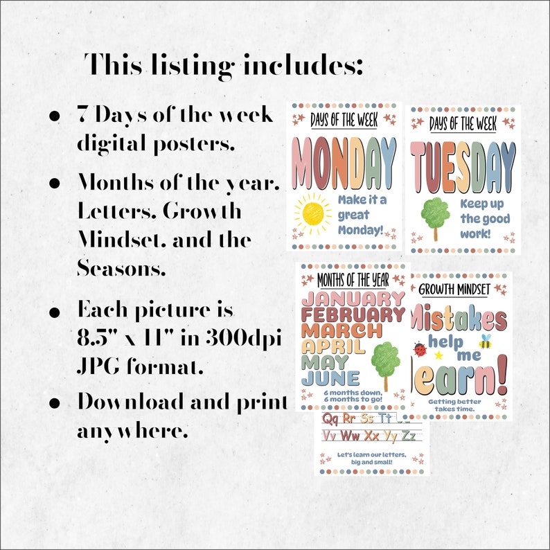 Days of the Week Teacher Printables Educational Poster Set for ...