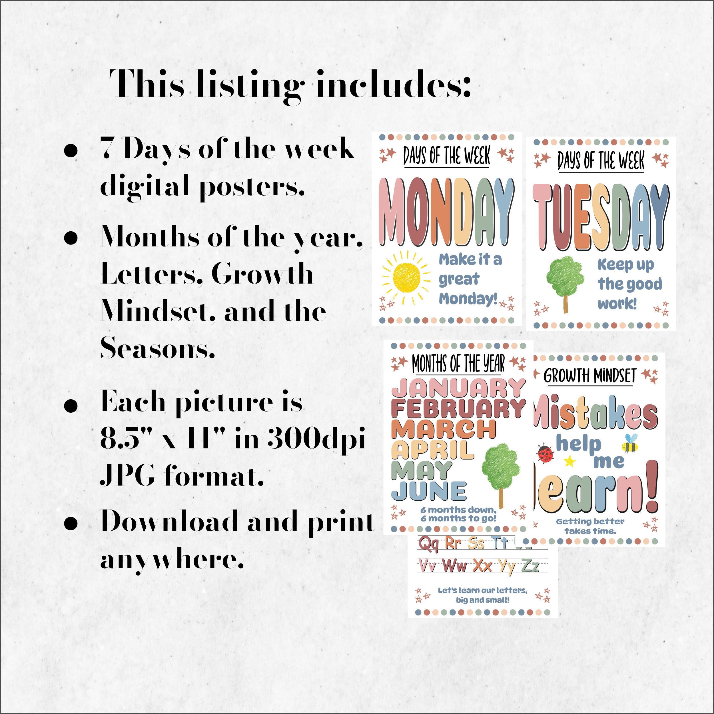 Days of the Week Teacher Printables Educational Poster Set for ...