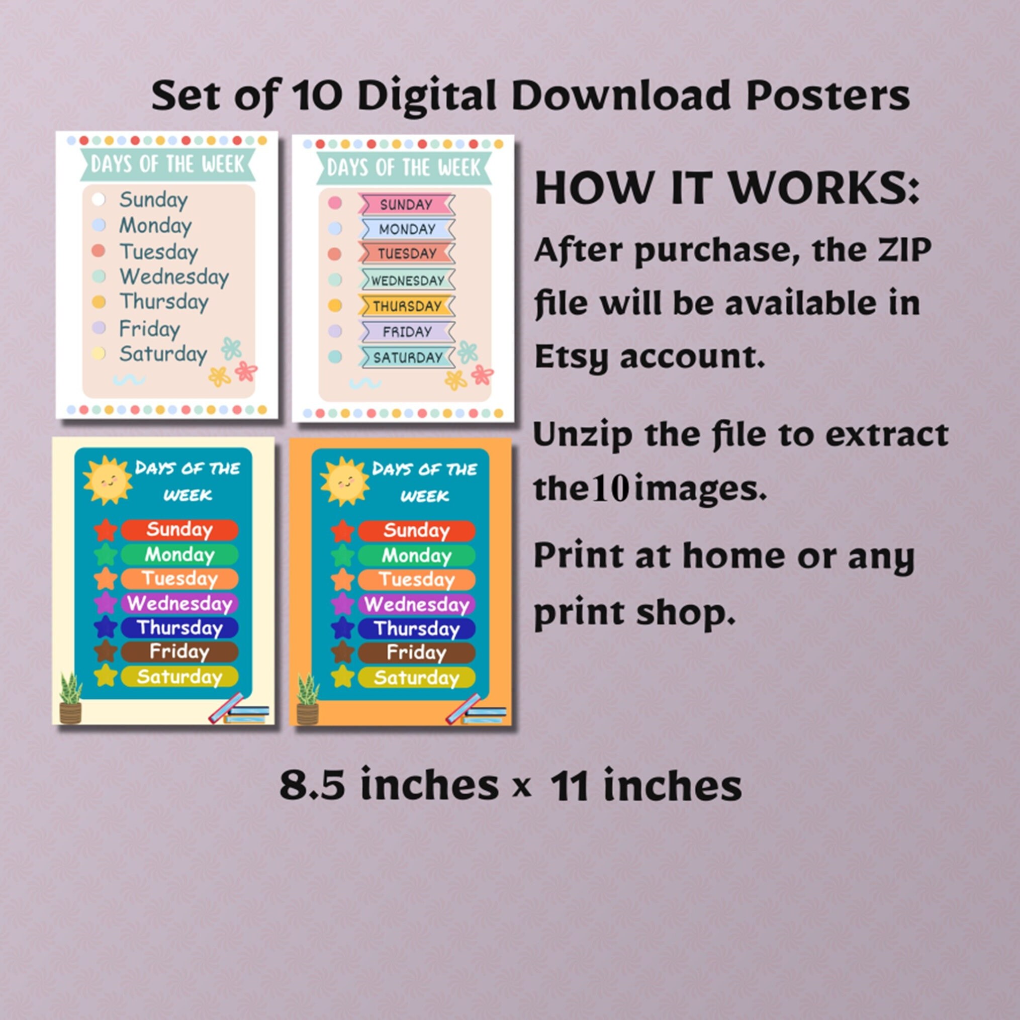Days of the Week Printable Bundle Educational Poster for Classrooms ...