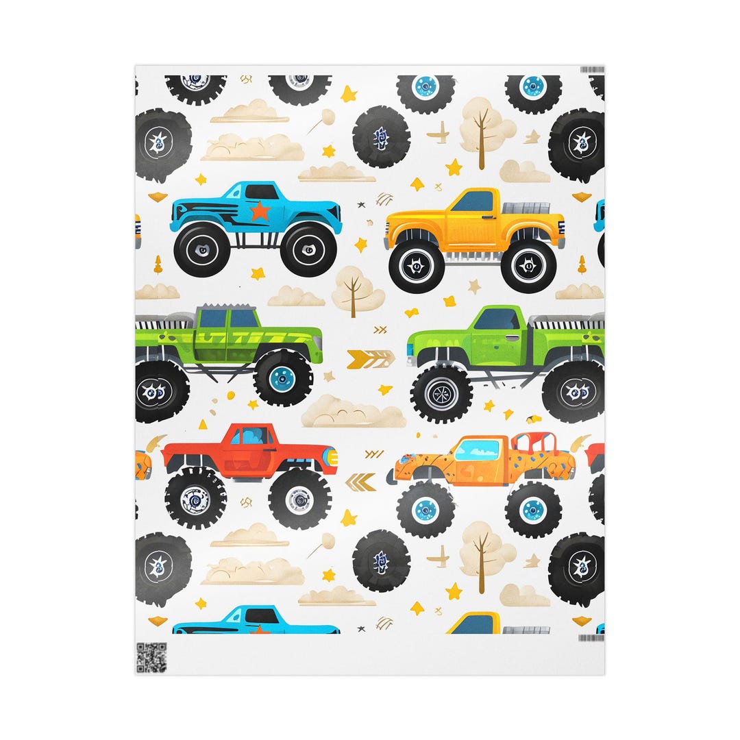 Monster Truck Wrapping Paper - Fun Gift Wrap for Kids, Boys Birthday ...