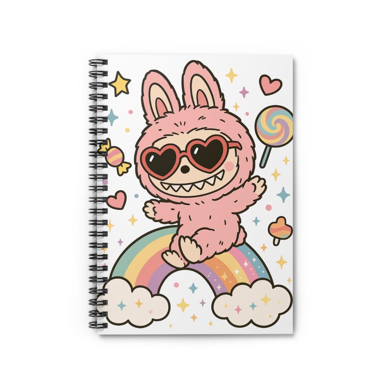 Rainbow Cool Labubu Inspired Spiral Notebook: Colorful Character Design ...
