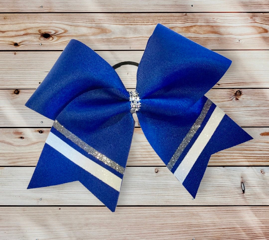 CHEER Bow Royal Blue Silver and White Cheer Bow - Etsy