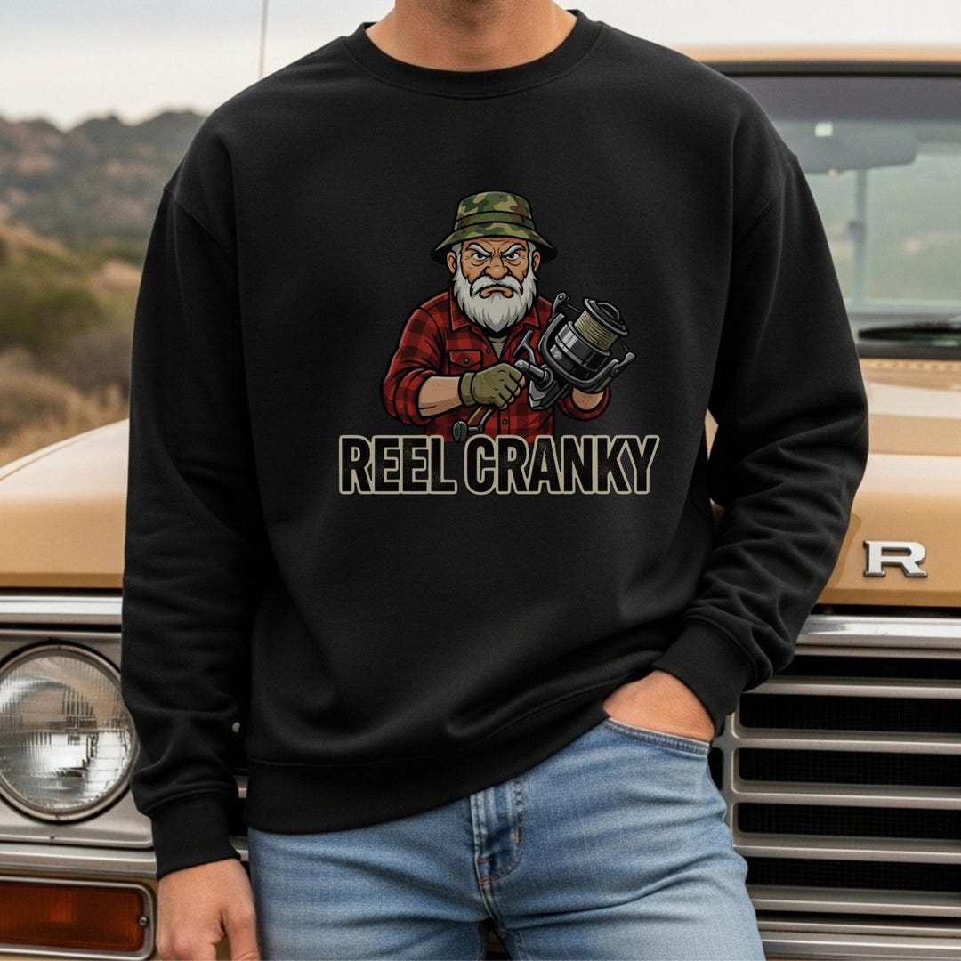Fishing Sweat Shirt Grumpy Old Fisherman Reel Cranky Cartoon ...