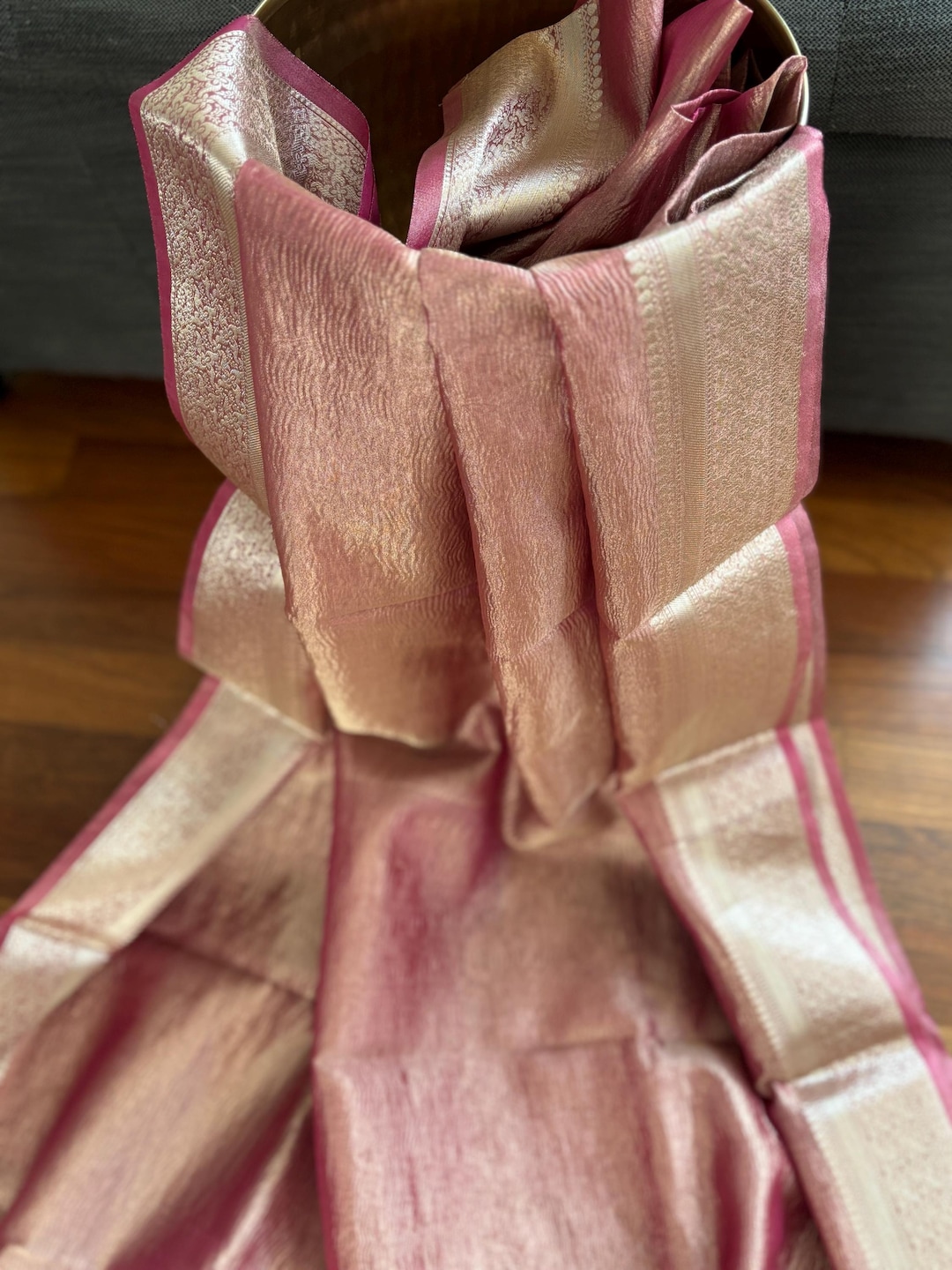 Onion Pink Tissue Silk Saree With Banarasi Woven Border || Designer ...