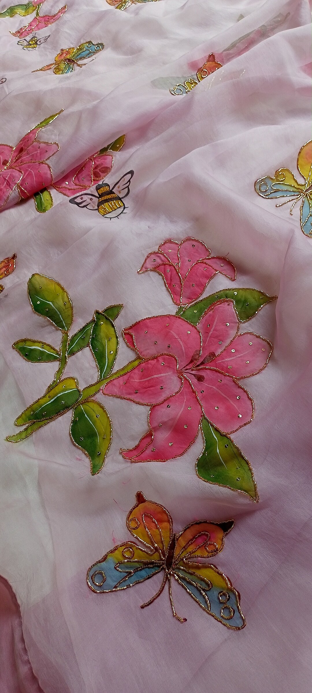 Pink Handloom Dhakai Muslin Silk Saree Cutdana Work ||| Floral Silk ...