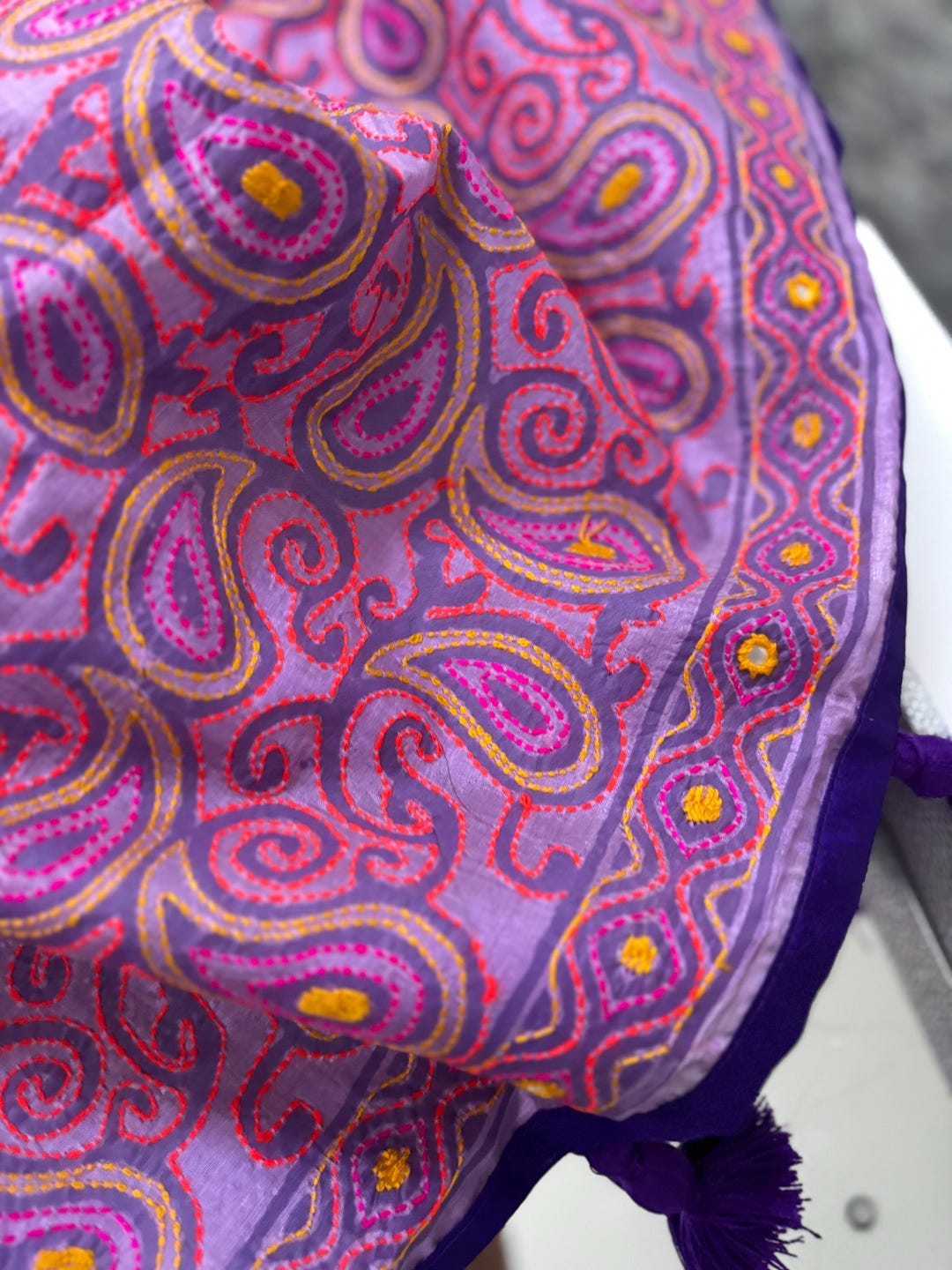 Purple Pink Hand Kantha Stitch Silk Saree|| Purple Multi Color Floral ...