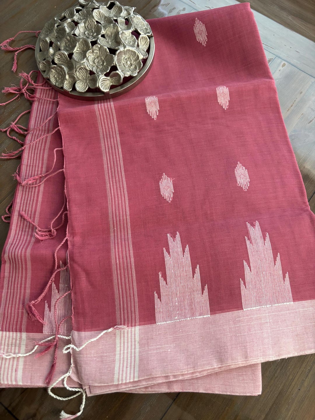 Handloom Pink Pure Cotton Monipuri Saree: Sylhet Monipuri Temple Border ...