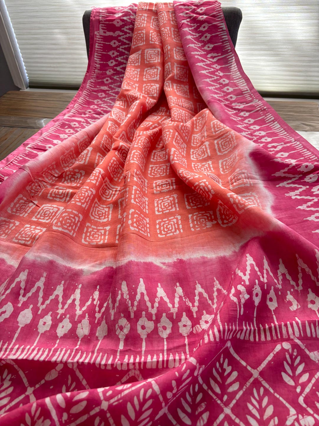 Vegetable Dyed Silk Batik Saree: Magenta Pink Rani Soft Silk - Etsy