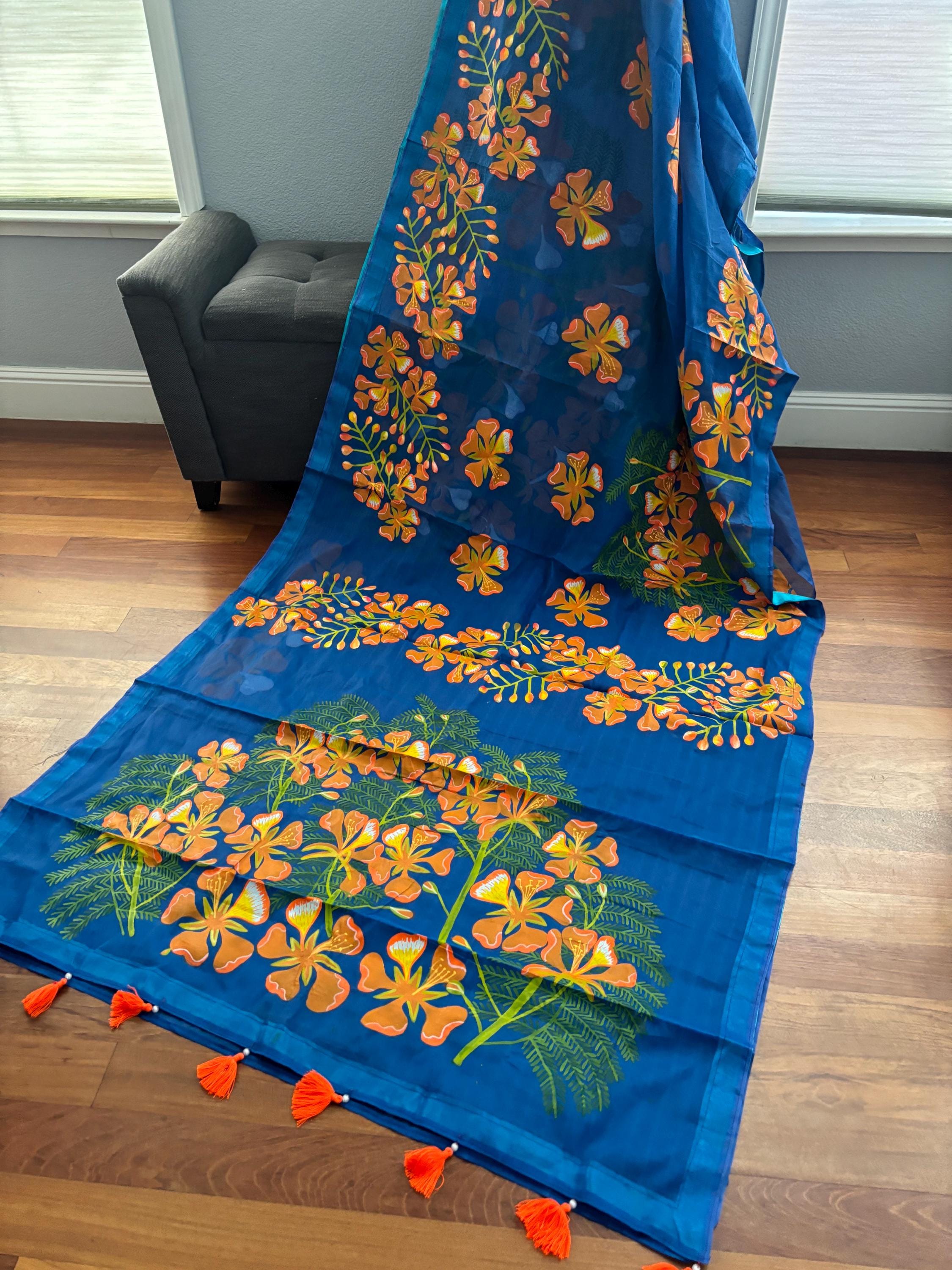 Handpainted Tangail Muslin Silk Saree With Cotton Panjabi Couple Set ...