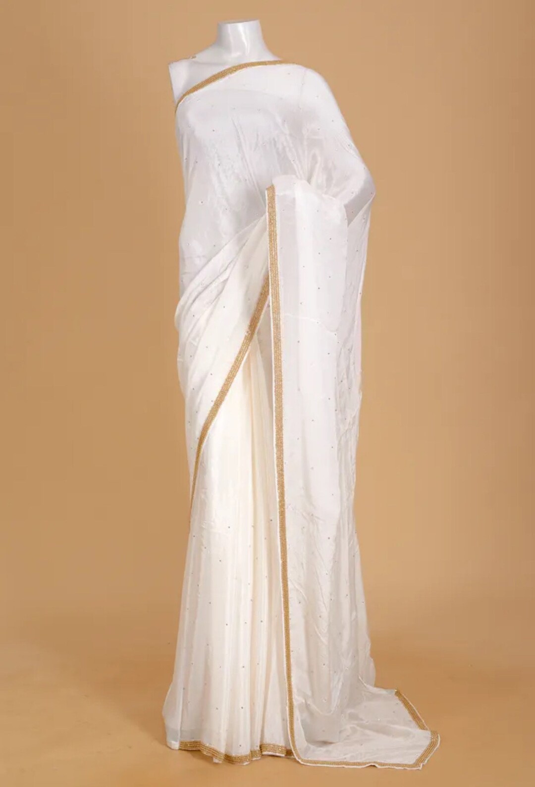 White Pure Satin Silk Saree With Beads Work || White Party Saree ...