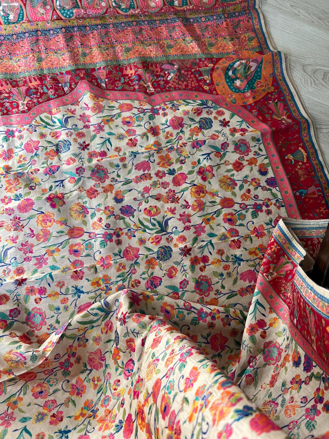 Kani Silk Saree || Beige Kashmiri Kani Woven Silk Saree || Saree Ships ...