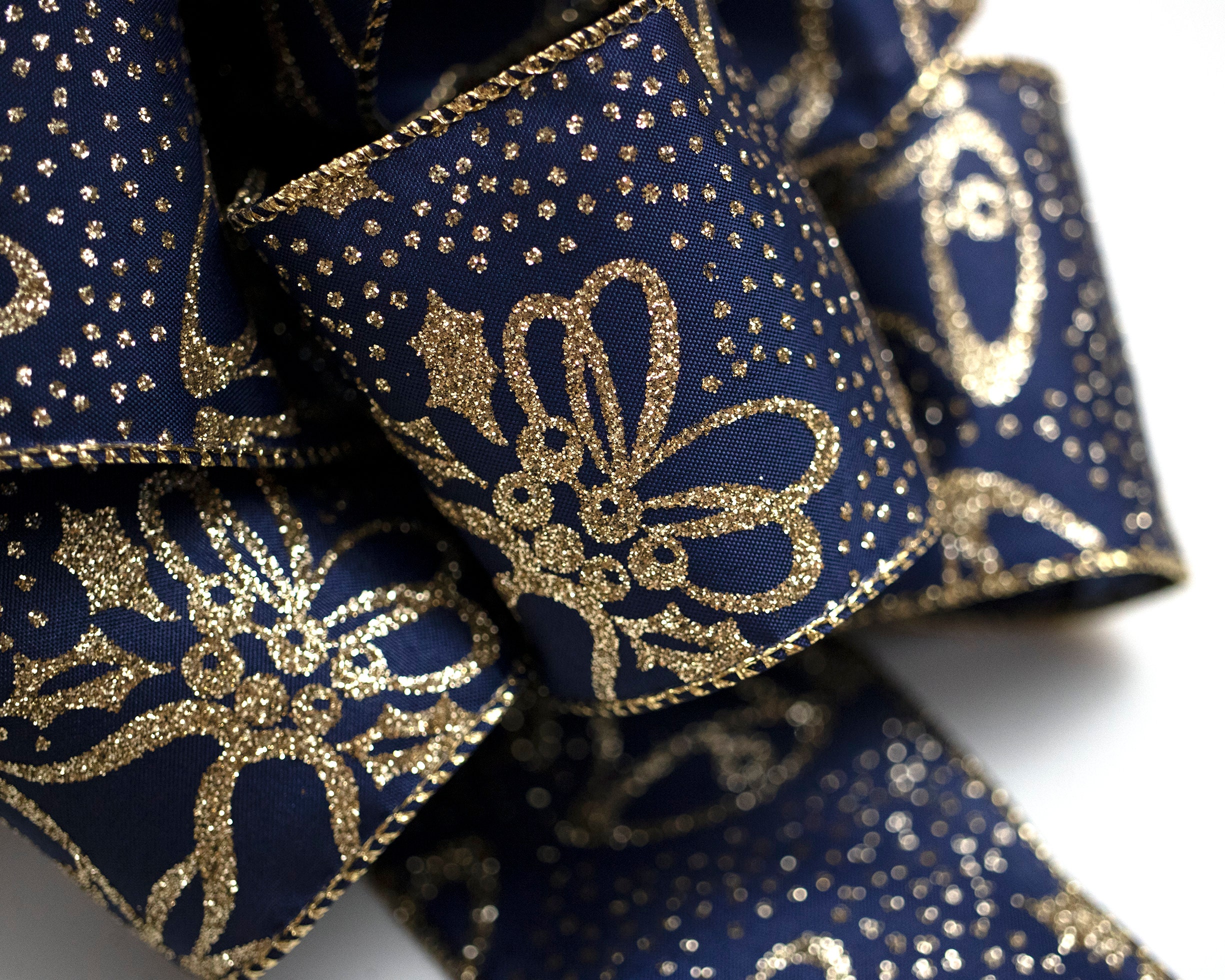 2m X Midnight Blue Ribbon With Wired Edge Festive Ribbon Gold - Etsy UK