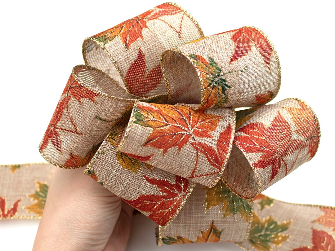 2m X Wire Edge Maple Leaves Ribbon Hessian Christmas Ribbon - Etsy