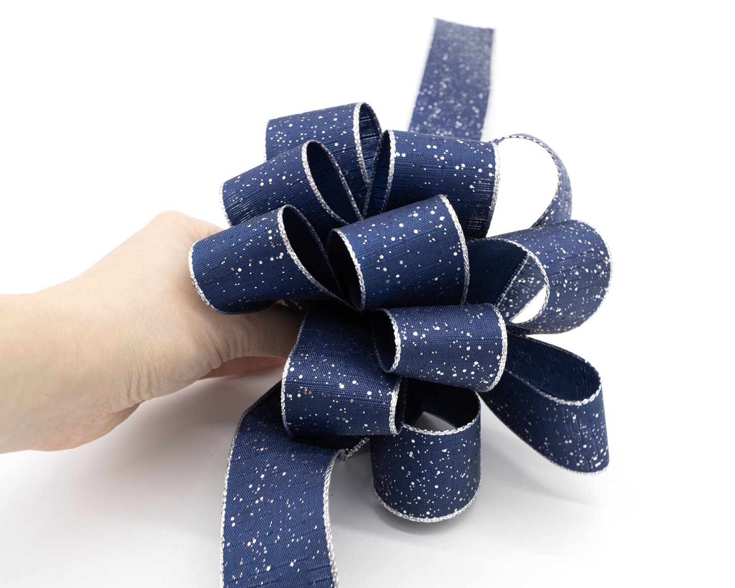 2m X Midnight Blue Ribbon With Glittered Border, Christmas Ribbon for ...