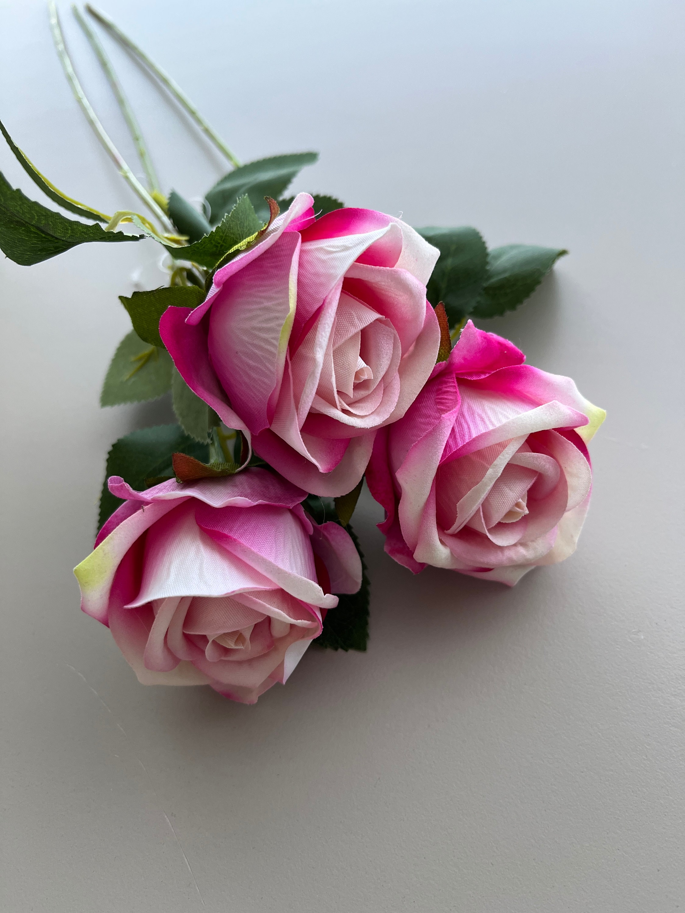 5 X Velvet Touch Pink Rose Stems, Artificial Roses Bouquet, Roses Vase ...