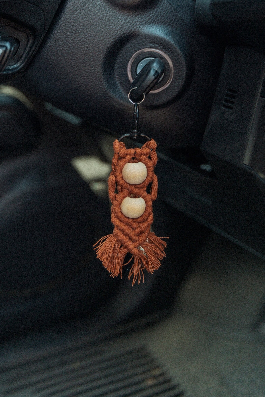 Beaded Macrame Keychain | Macrame Keyring | Wooden Bead Detail Keychain ...
