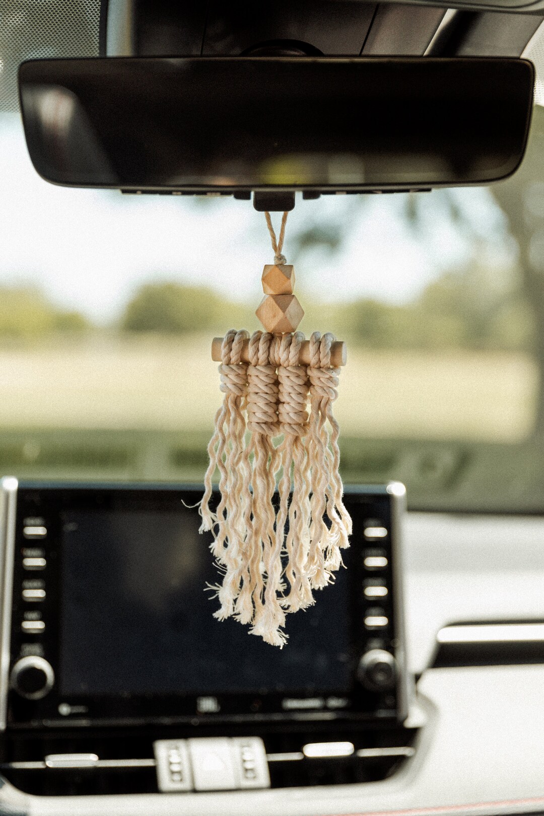 Geo Stack Macrame Car Charm | Car Mirror Charm | Mini Macrame - Etsy