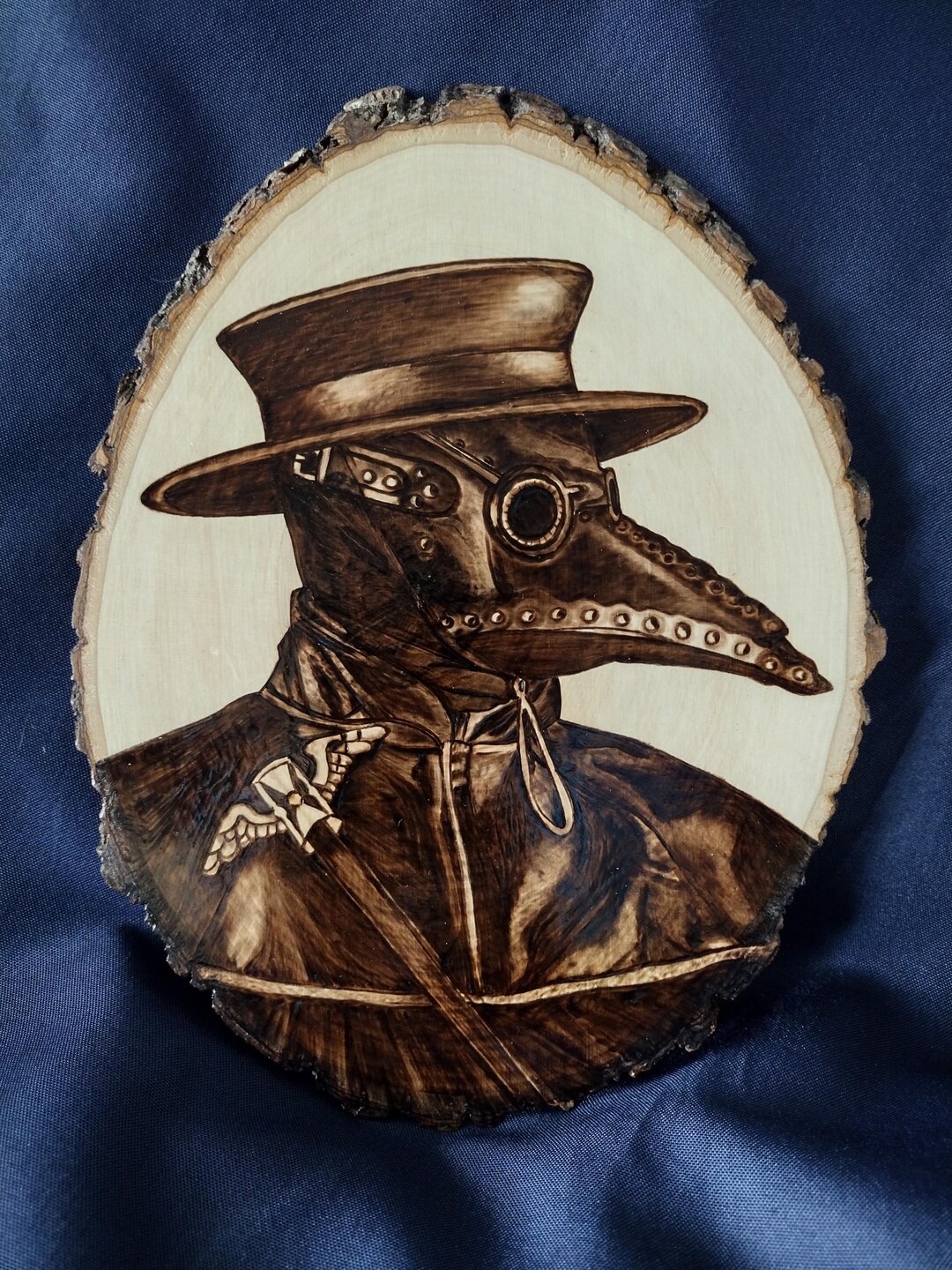 Hand Burned Plague Doctor Wood Art: Basswood Round Pyrography - Etsy